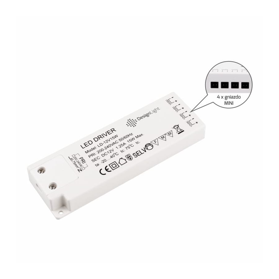 Zasilacz do LED 12V DC z wbudowanymi gniazdami mini amp led-sklep24.pl